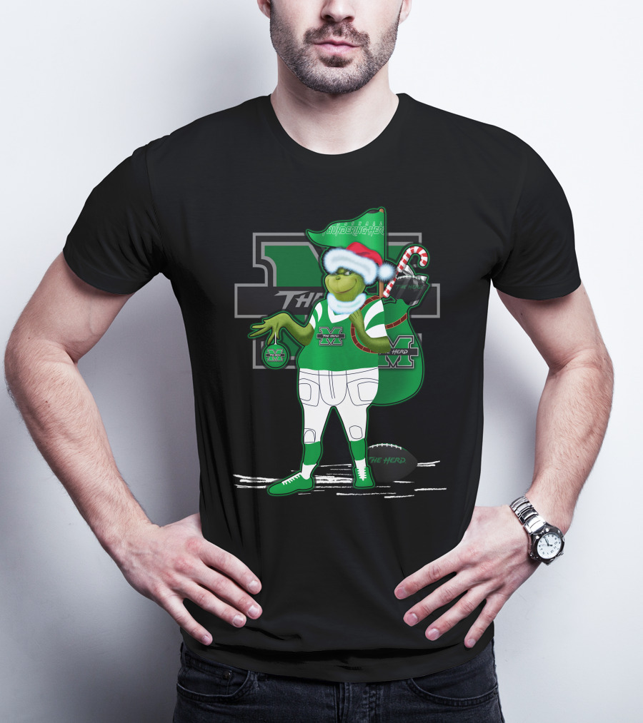 Grinchxmas Marshall Thundering Herd Holiday Football Spirit T-Shirt