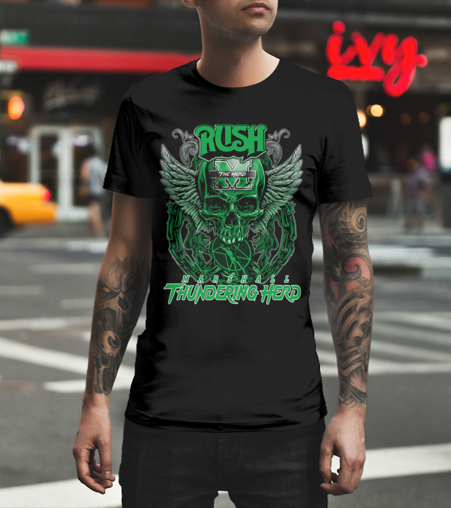RUSH Marshall Thundering Herd The Herd Skull Winged T-Shirt