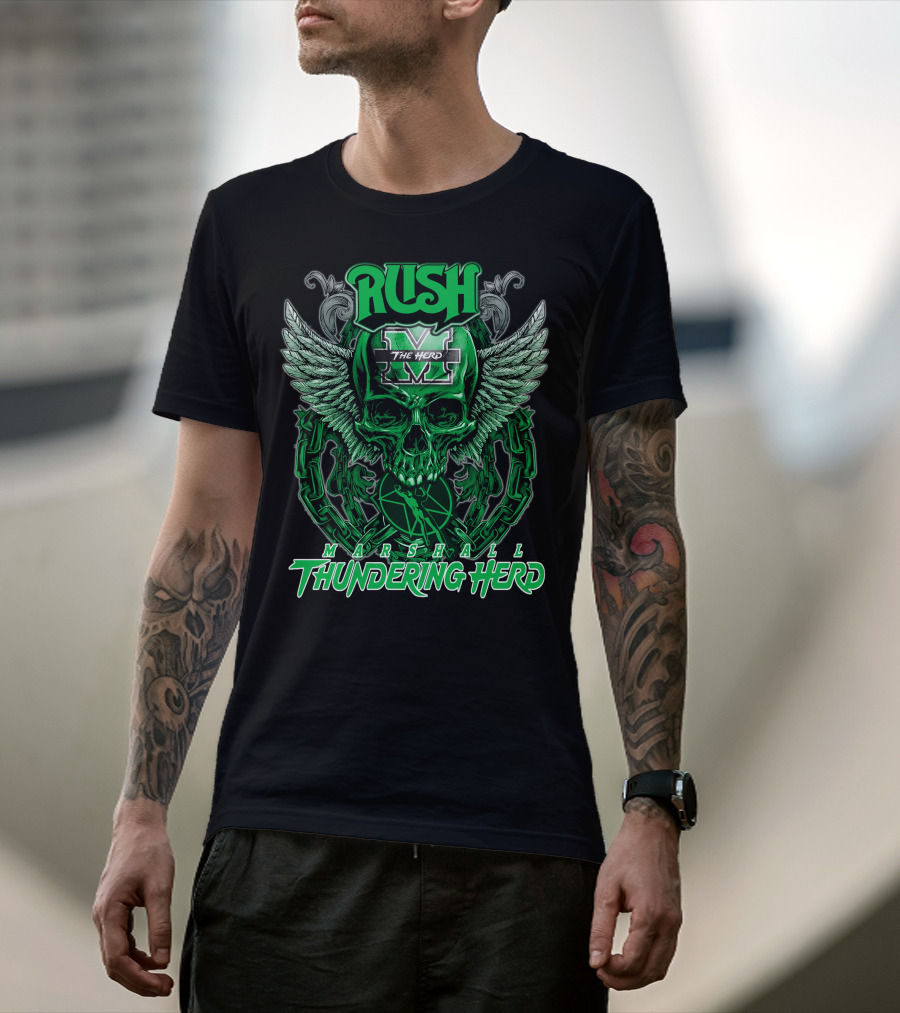RUSH Marshall Thundering Herd The Herd Skull Winged T-Shirt