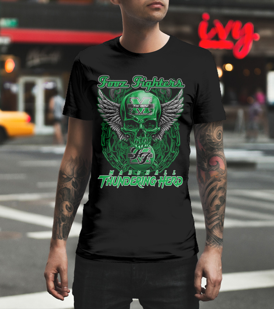 Fooz Fighters Marshall Thundering Herd The Herd Skull Wings Chain 92 T-Shirt