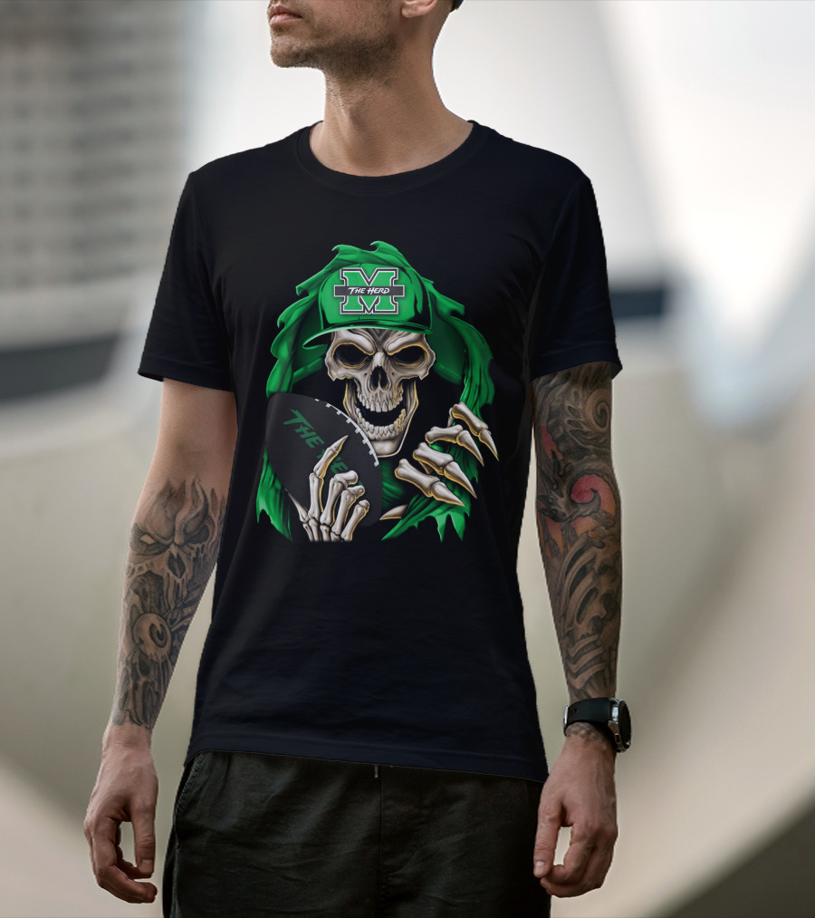 Skullbong Marshall Thundering Herd The Herd M Icon With Football T-Shirt