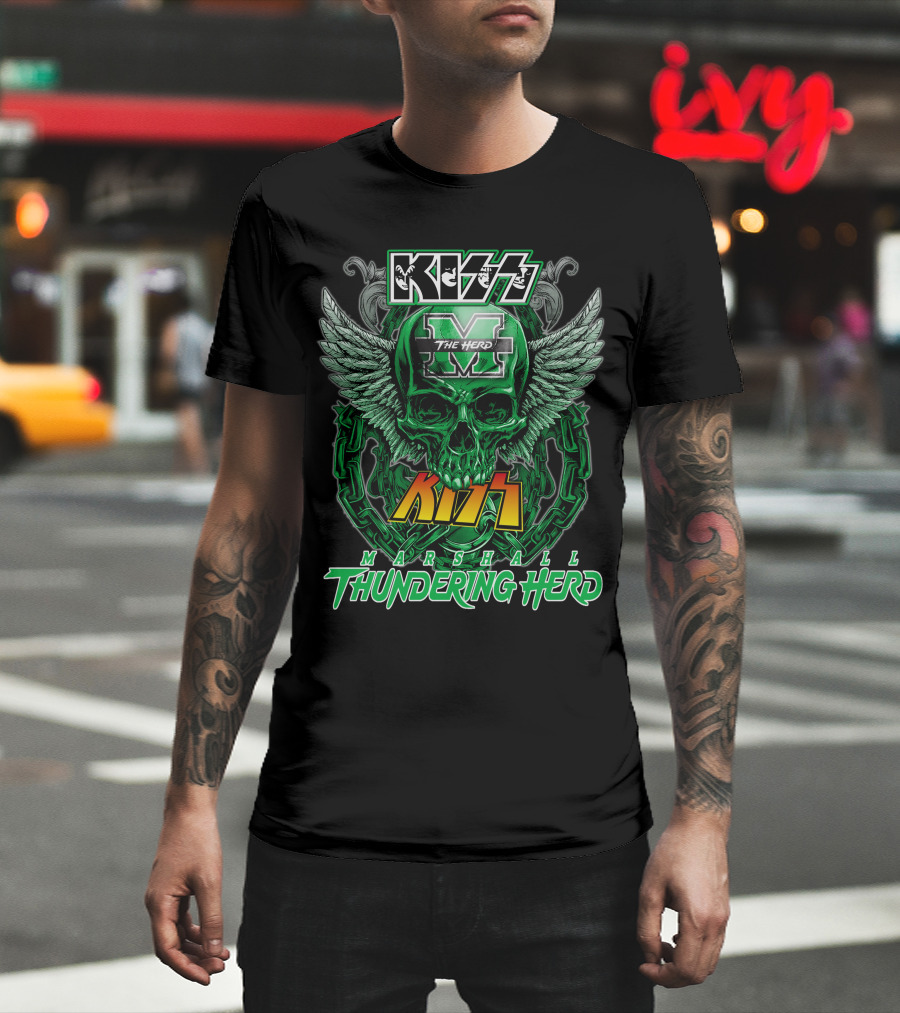 Kiss Marshall Thundering Herd M The Herd Skull Wings Chains T-Shirt