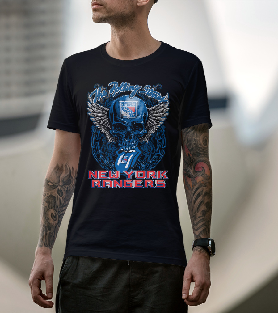 The Rolling Stones Skull With Wings And Tongue Featuring New York Rangers T-Shirt