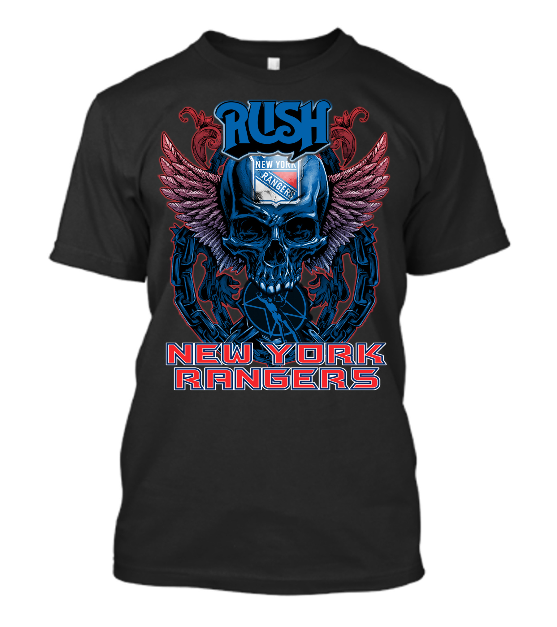 Rush New York Rangers Skull Wings Chain T-Shirt