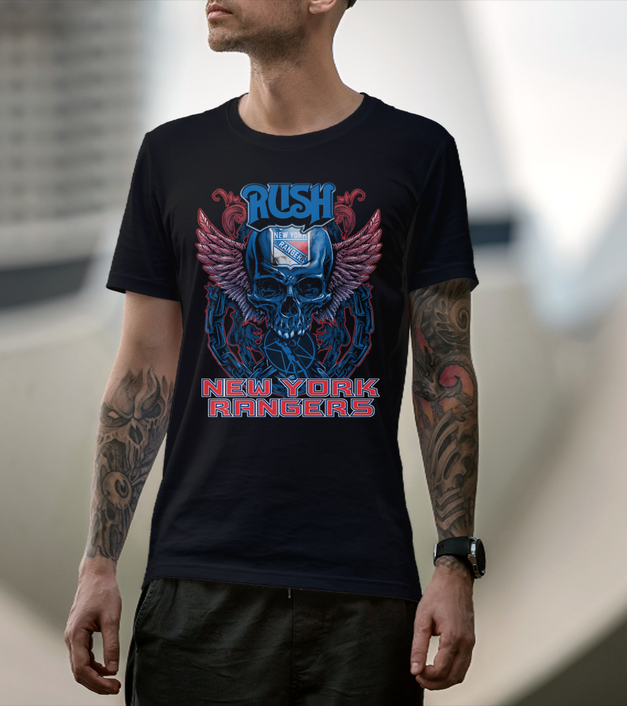 Rush New York Rangers Skull Wings Chain T-Shirt