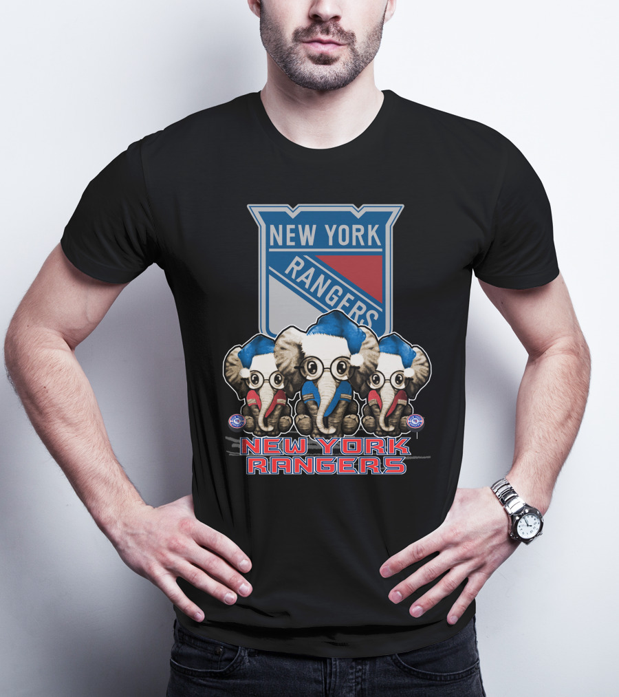 New York Rangers Christmas Elephants In Santa Hats T-Shirt