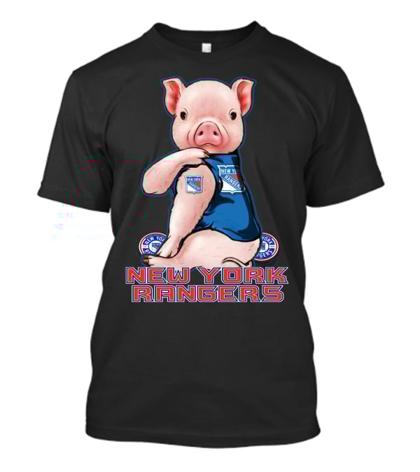 Pig Wearing New York Rangers Blue Logo T-Shirt
