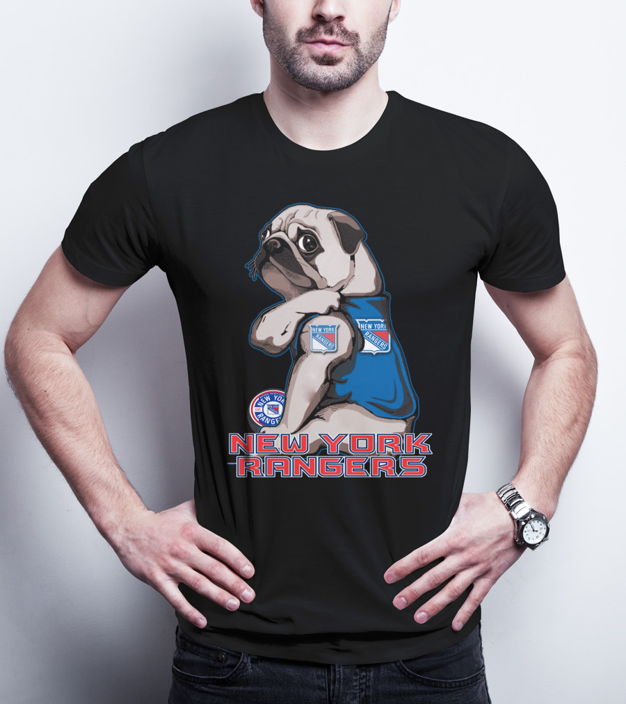Pug Wearing New York Rangers Jersey T-Shirt