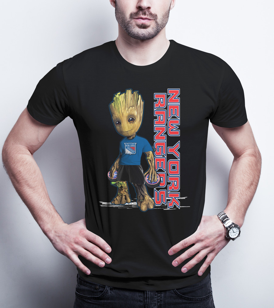 Groot New York Rangers Fan Holding Pucks T-Shirt
