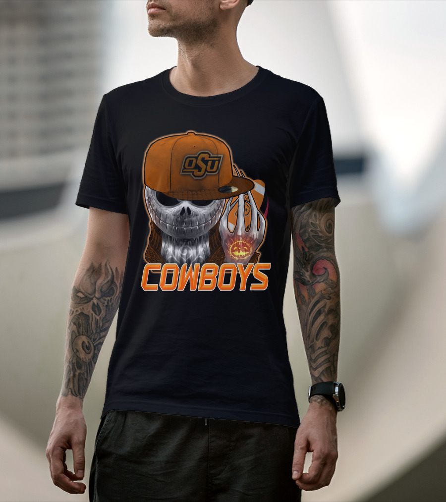 Osu Cowboys Halloween Skull Pumpkin Oklahoma State T-Shirt