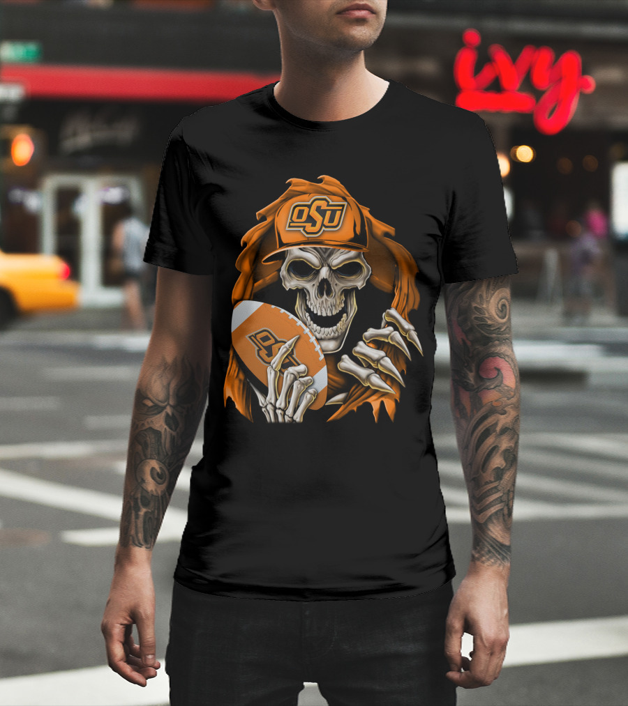 Skullbong OSU Oklahoma State Cowboys Football Skeleton T-Shirt