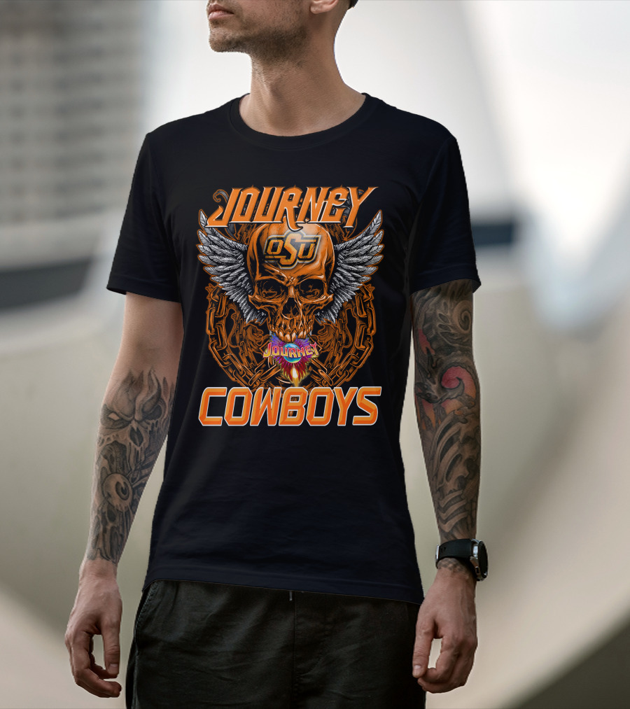 JOURNEY OSU COWBOYS SKULL WINGS AND CHAINS T-Shirt