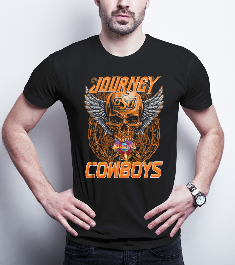 JOURNEY OSU COWBOYS SKULL WINGS AND CHAINS T-Shirt