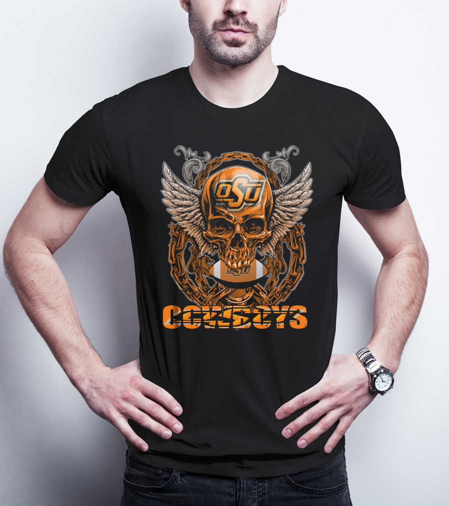 OSU Skull Wings Chain Football Cowboys T-Shirt