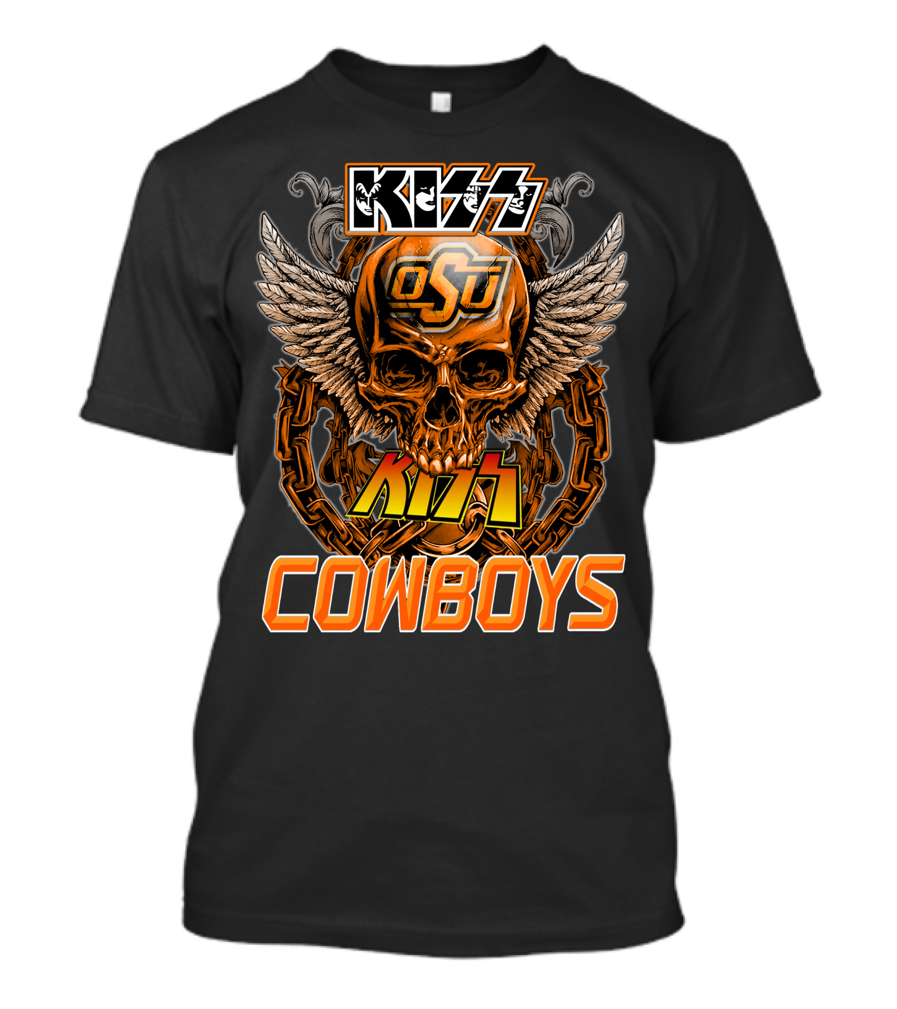 KISS OSU Cowboys Skull Wings Chain T-Shirt