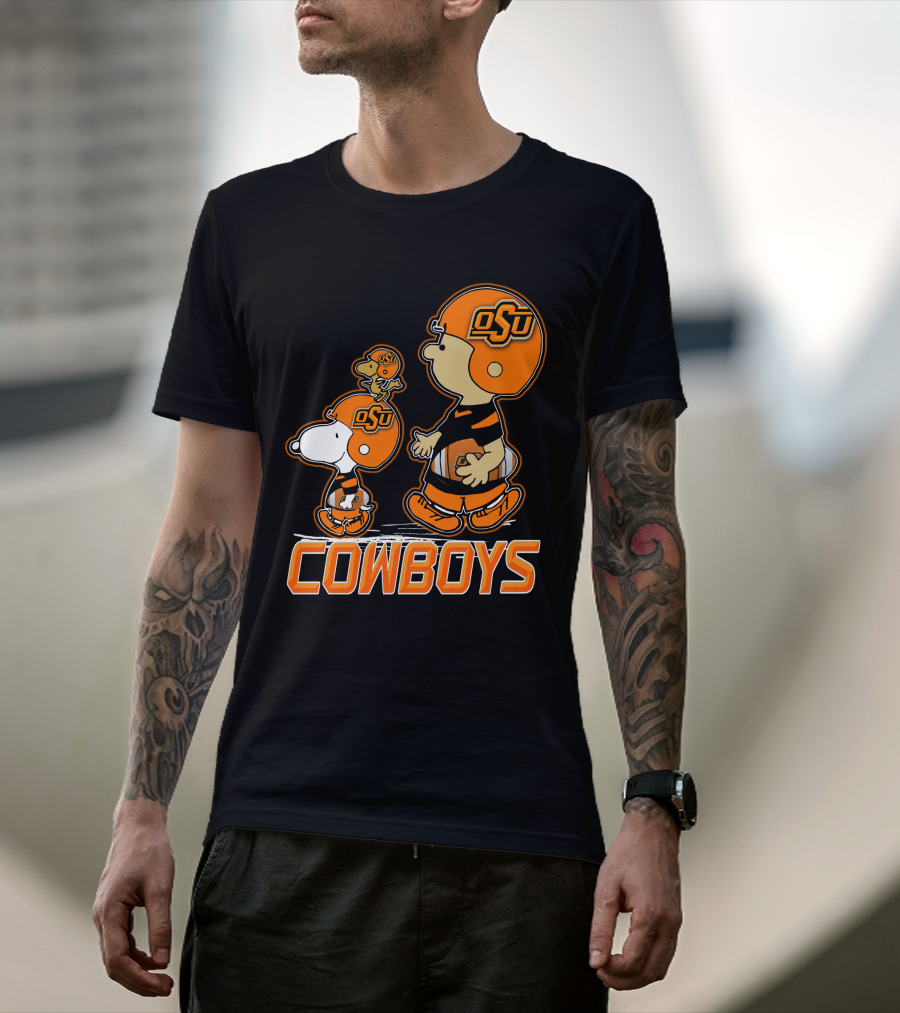 Snpfootball Oklahoma State Osu Cowboys Peanuts Characters Football Helmets T-Shirt