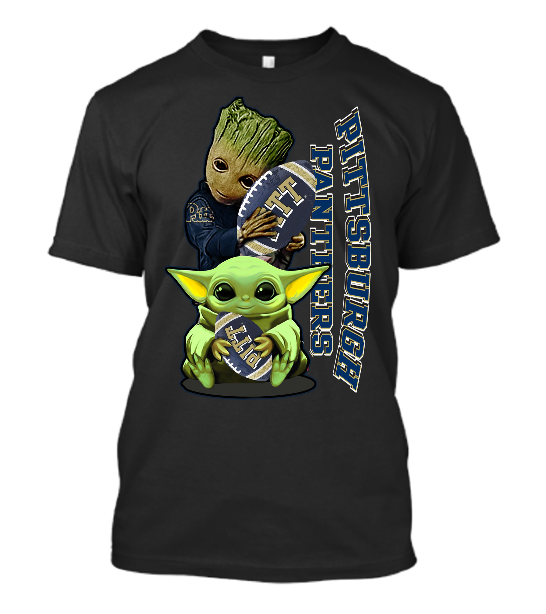 Grzd Pittsburgh Panthers Groot Baby Yoda Holding Pitt Football T-Shirt