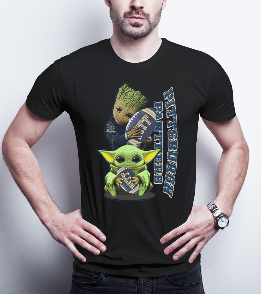 Grzd Pittsburgh Panthers Groot Baby Yoda Holding Pitt Football T-Shirt