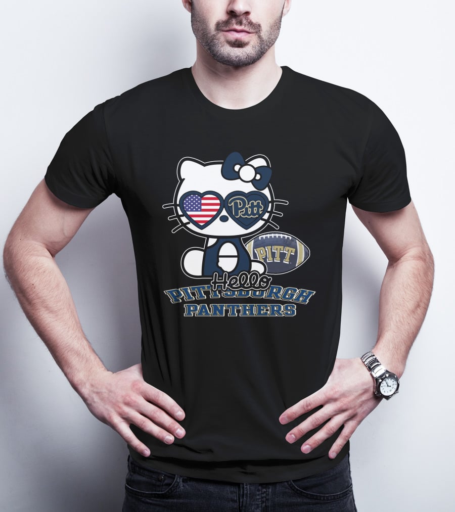 Hello Kitty Pitt Pittsburgh Panthers Football Usa Flag T-Shirt