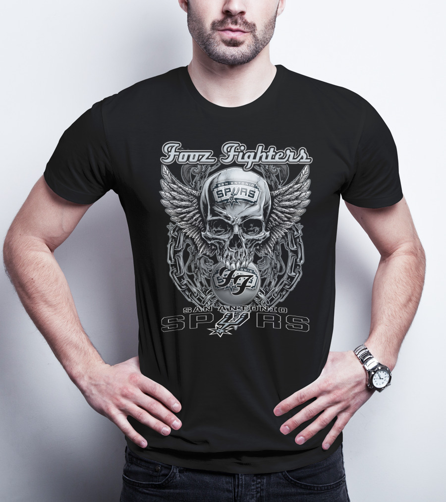 Fooz Fighters San Antonio Spurs Skull Wings Chain T-Shirt
