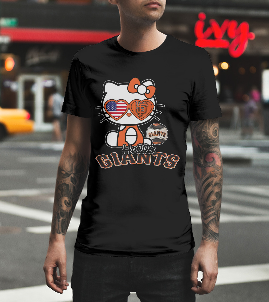 Hello Kitty San Francisco Giants American Flag Baseball T-Shirt