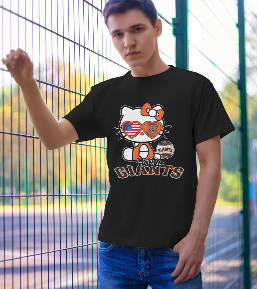 Hello Kitty San Francisco Giants American Flag Baseball T-Shirt