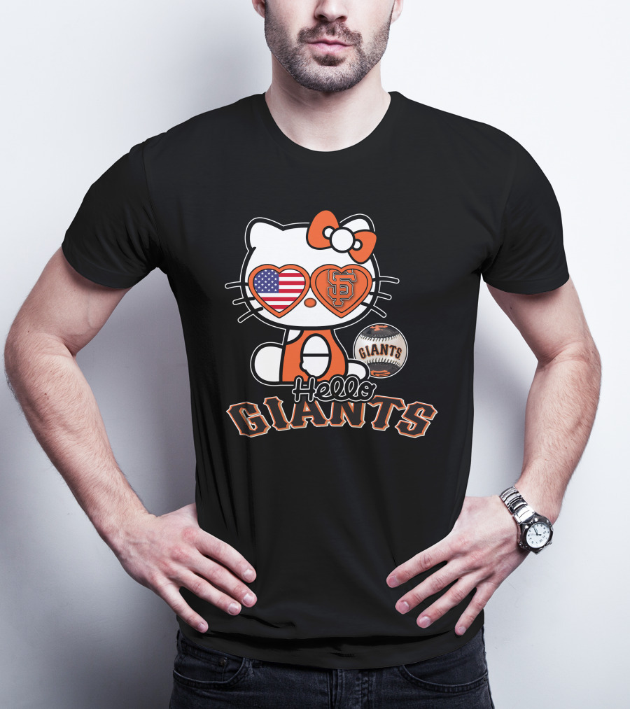 Hello Kitty San Francisco Giants American Flag Baseball T-Shirt