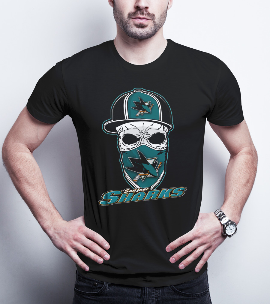 San Jose Sharks Skull Hat T-Shirt