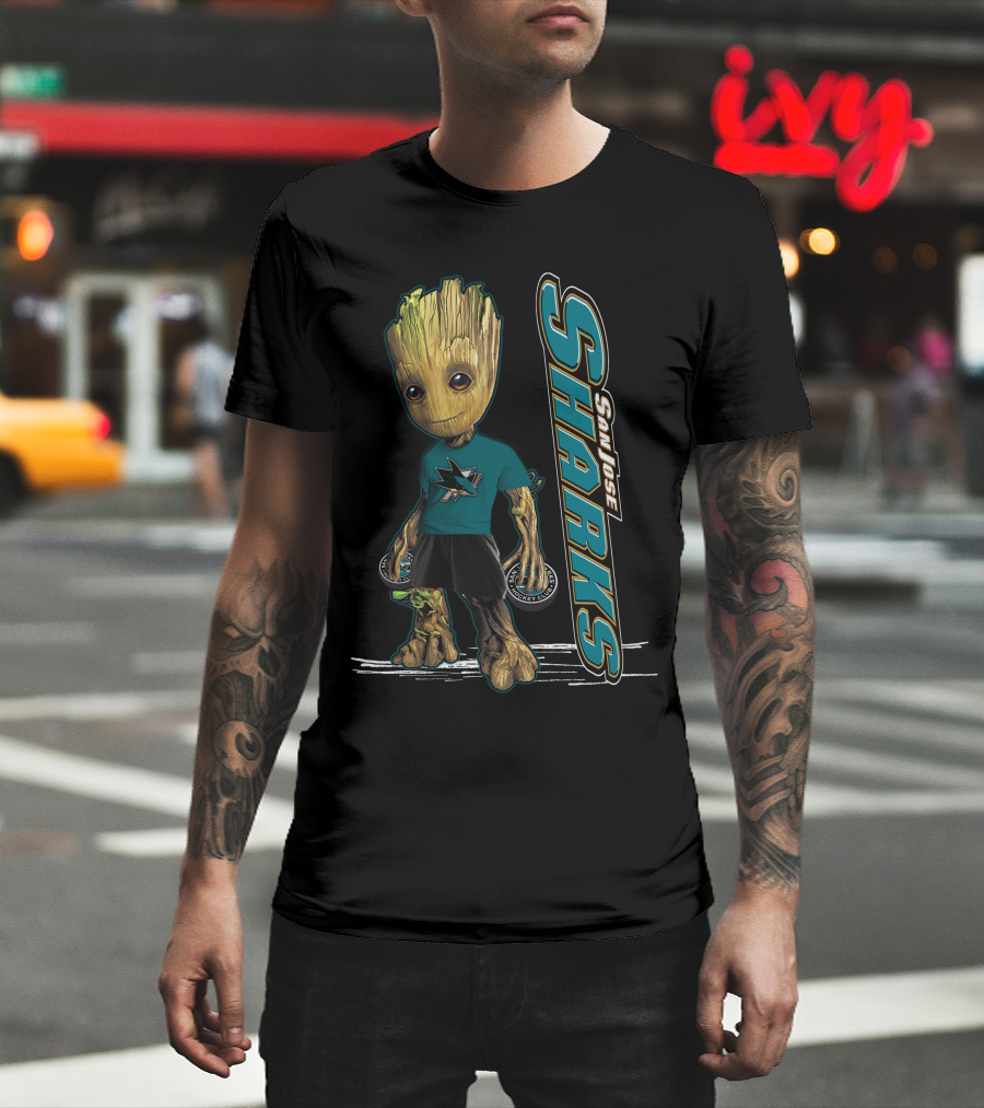Groot San Jose Sharks Fan Character With Hockey Pucks T-Shirt