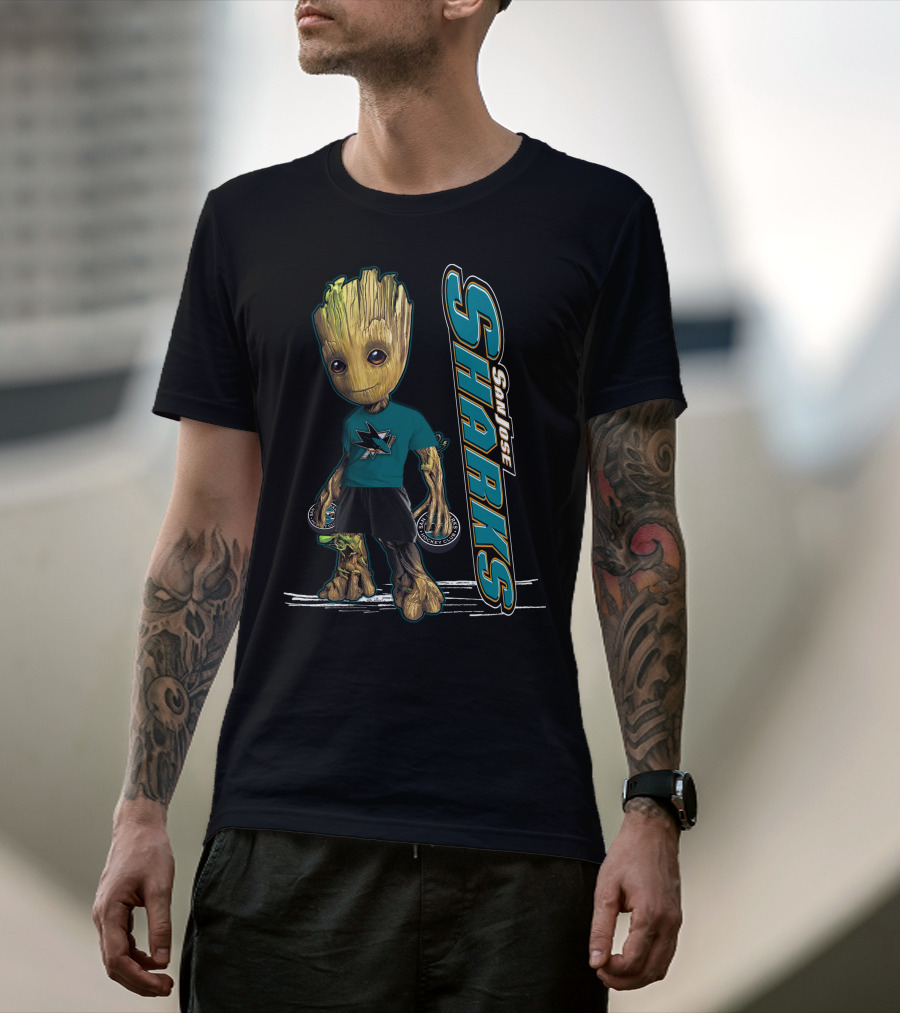 Groot San Jose Sharks Fan Character With Hockey Pucks T-Shirt