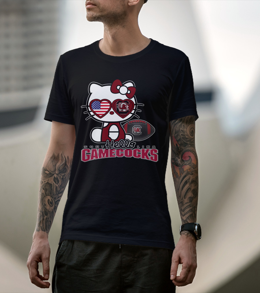 Hello Kitty South Carolina Gamecocks American Flag Football T-Shirt
