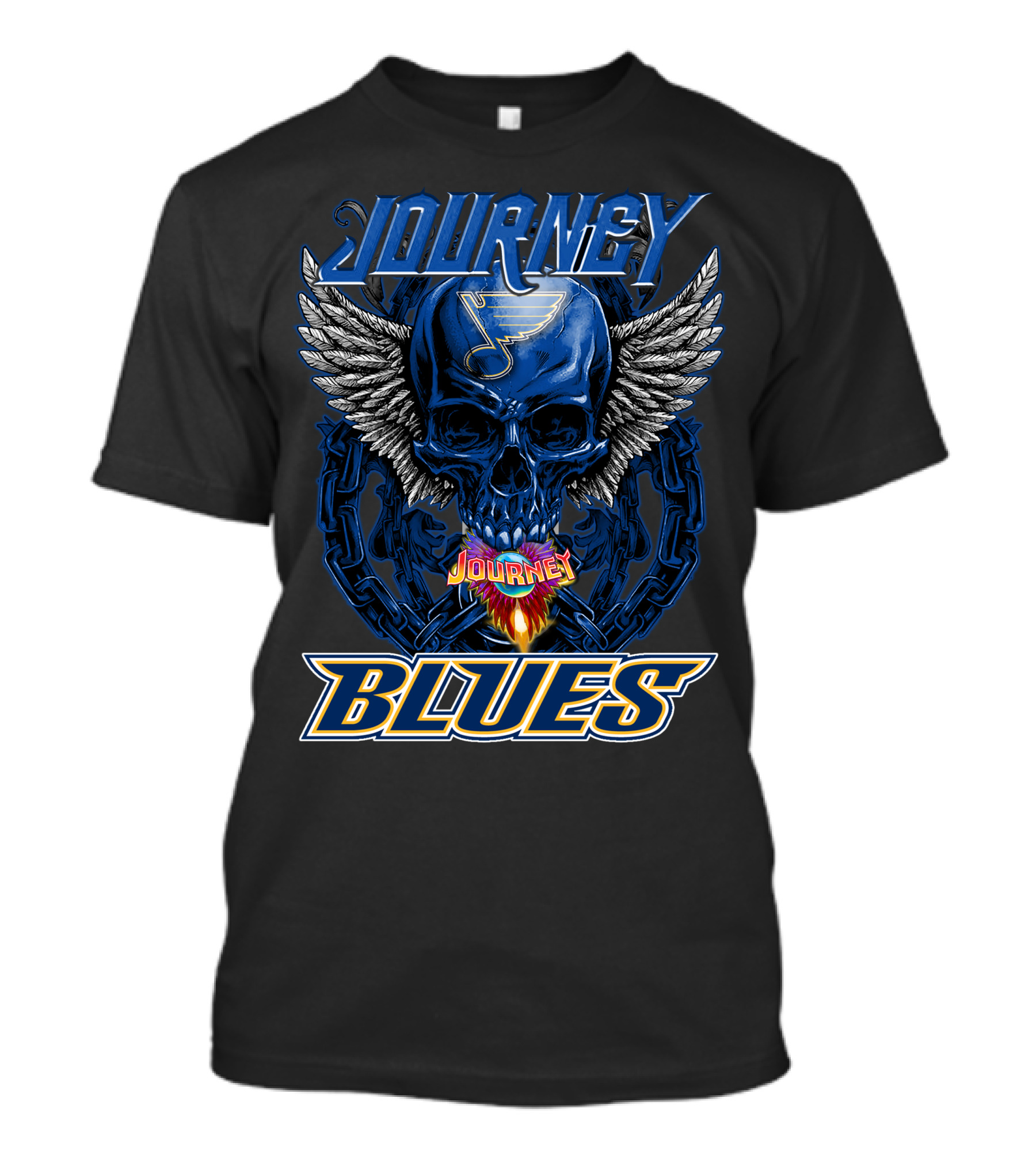 Journey St. Louis Blues Skull With Wings And Chains T-Shirt