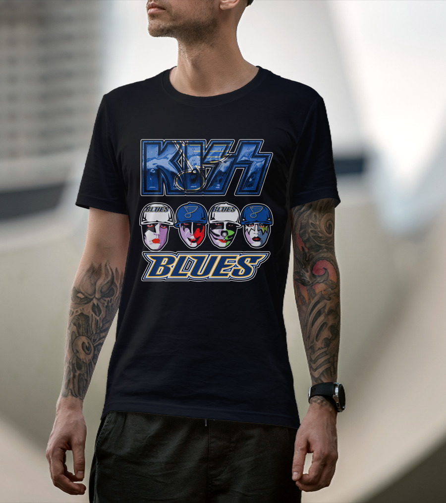 Kiss St. Louis Blues Logo Face Art Collaboration T-Shirt