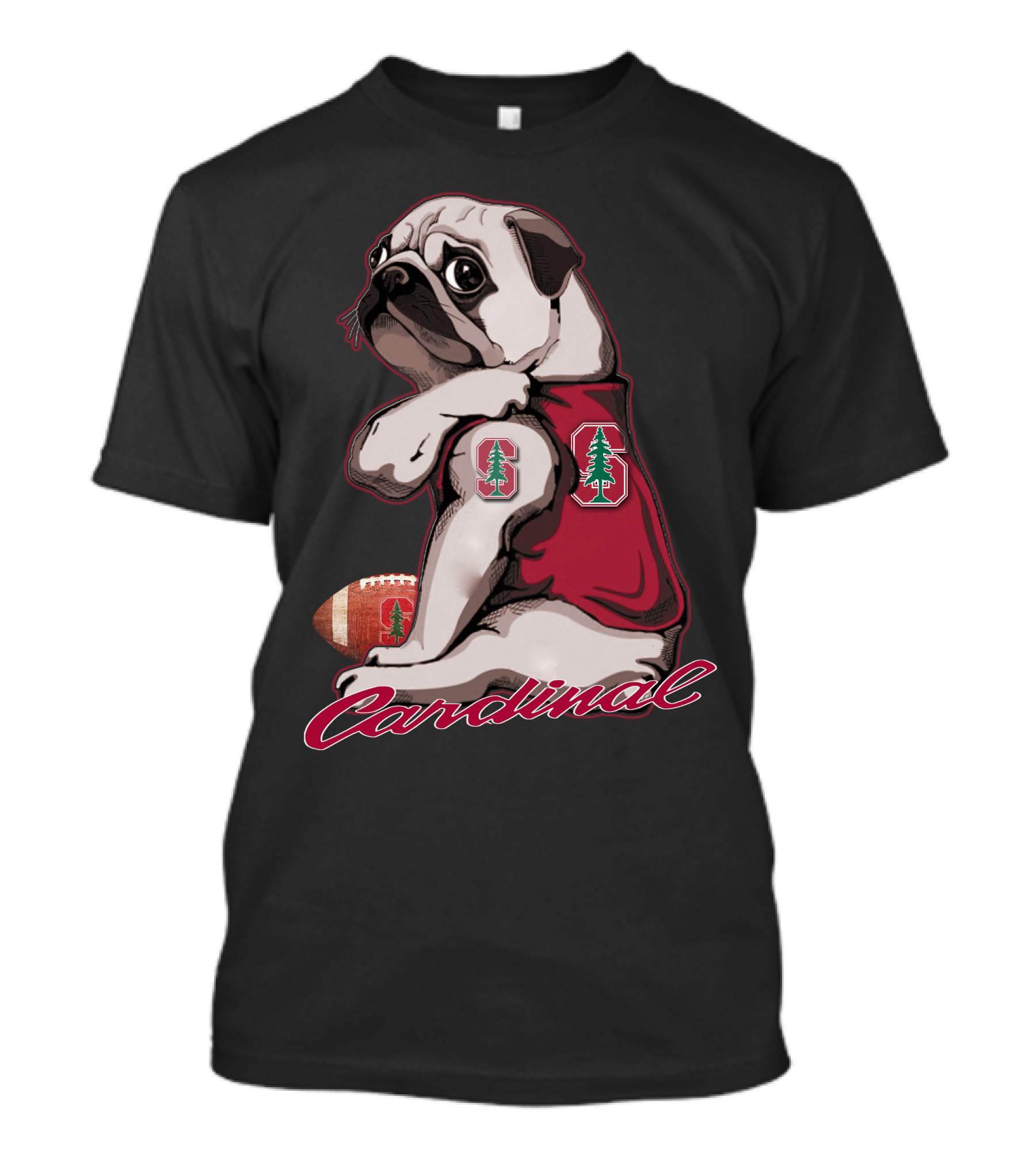 Pug Cardinal Stanford Football Tree T-Shirt
