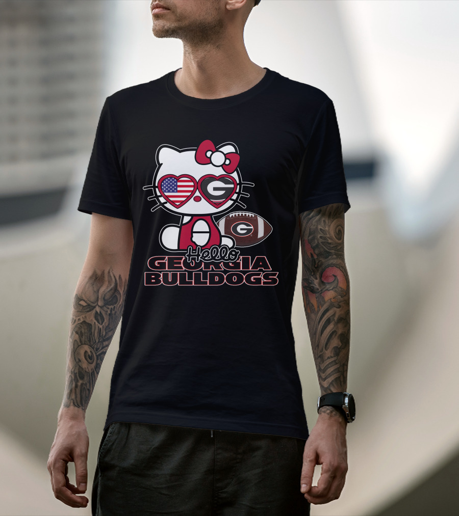 Hello Kitty Georgia Bulldogs Football USA Flag T-Shirt