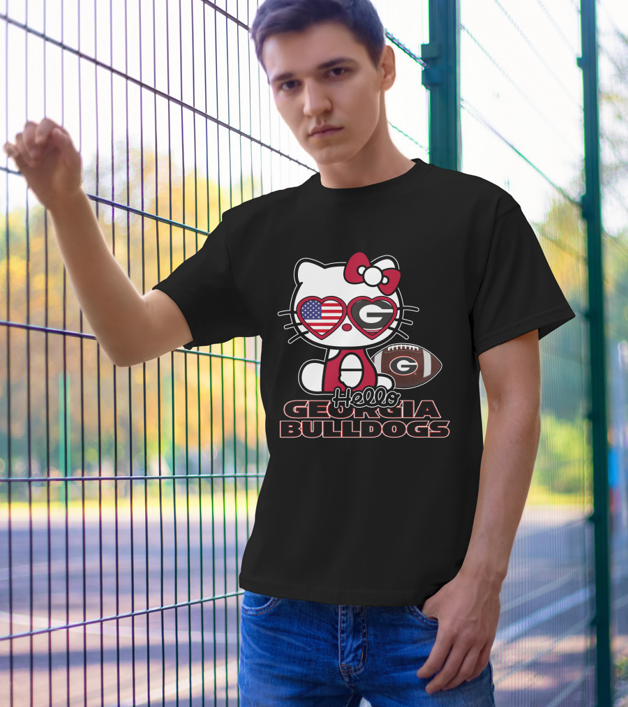 Hello Kitty Georgia Bulldogs Football USA Flag T-Shirt