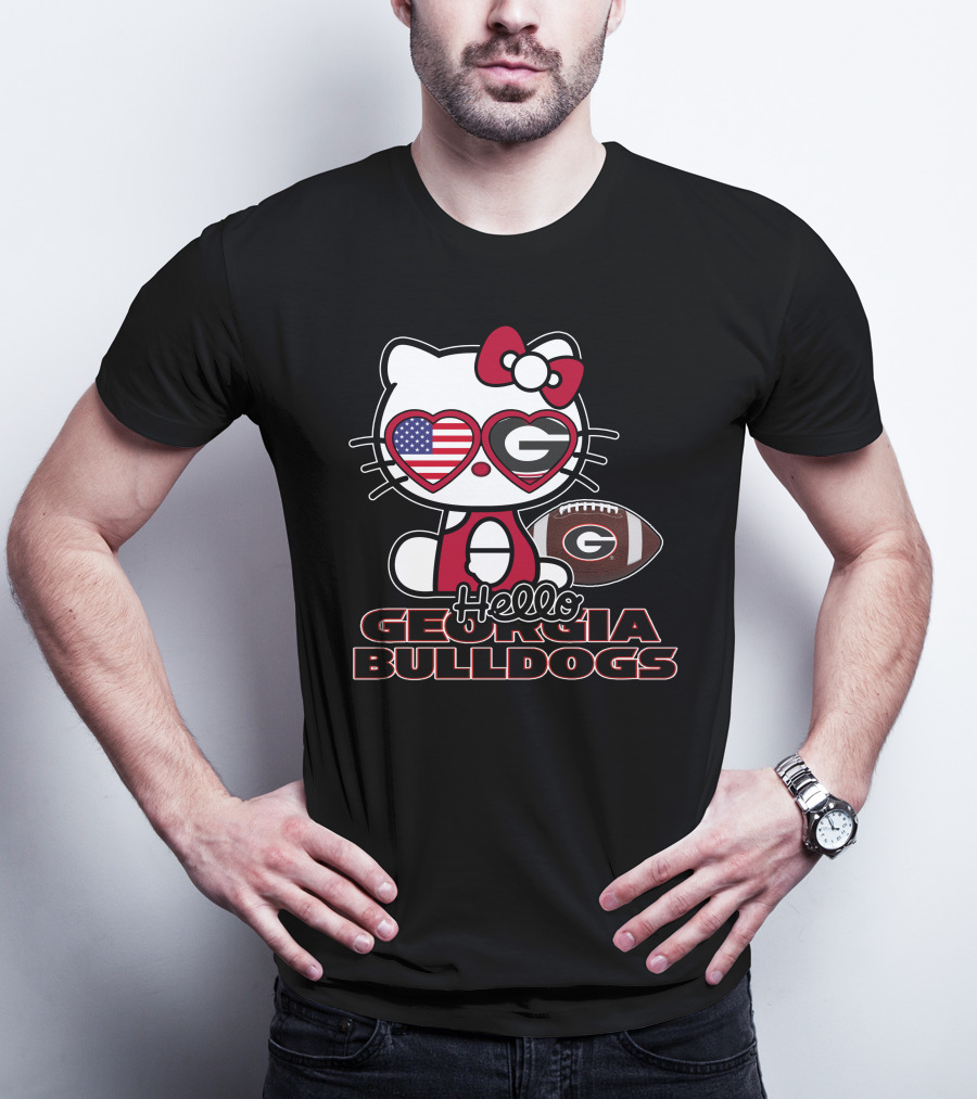 Hello Kitty Georgia Bulldogs Football USA Flag T-Shirt