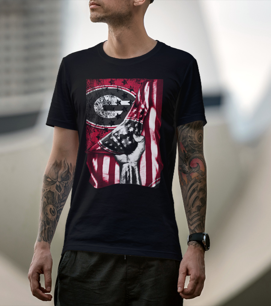 Georgia Bulldogs American Flag Hand T-Shirt