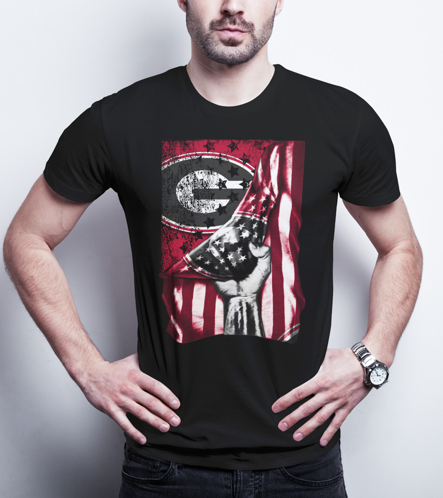 Georgia Bulldogs American Flag Hand T-Shirt