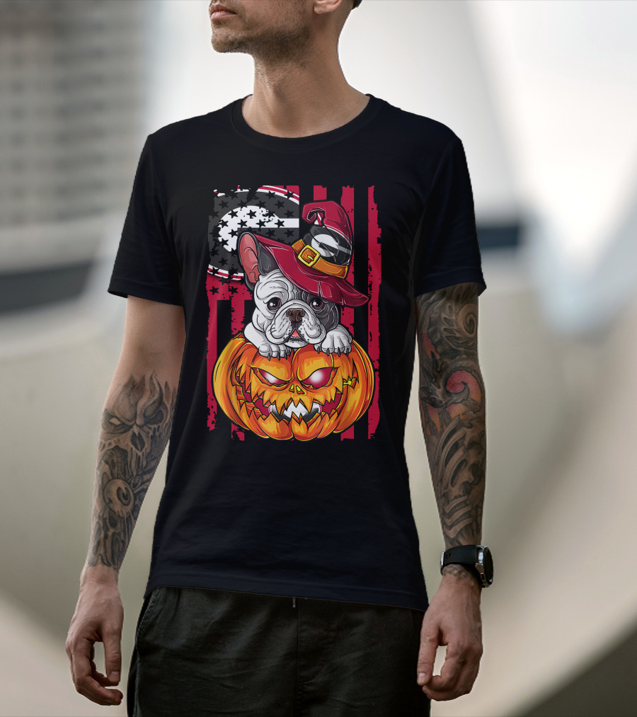 Hlw Bulldog Georgia Bulldogs Halloween Pumpkin And Witch Hat T-Shirt