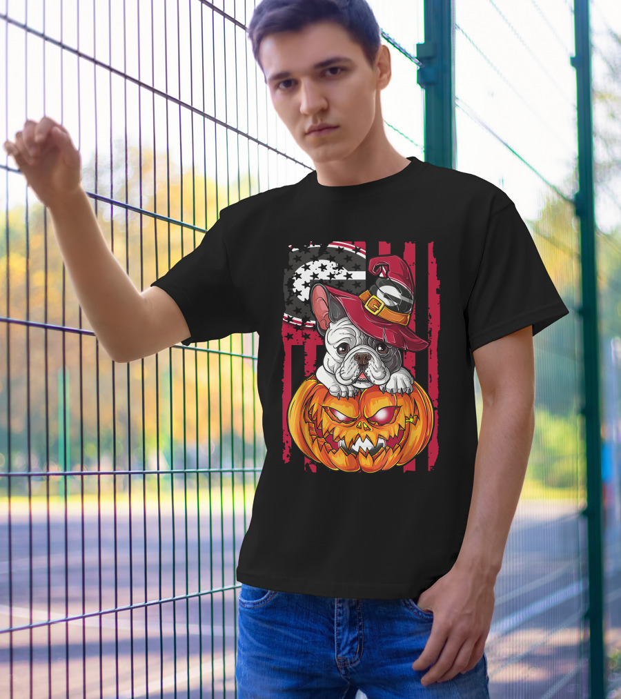 Hlw Bulldog Georgia Bulldogs Halloween Pumpkin And Witch Hat T-Shirt