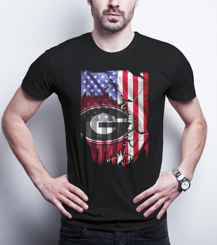 American Flag Georgia Bulldogs Logo Patriotic T-Shirt