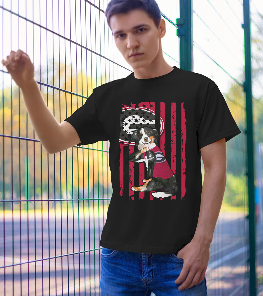 Border Collie I Mom Georgia Bulldogs Stripes T-Shirt