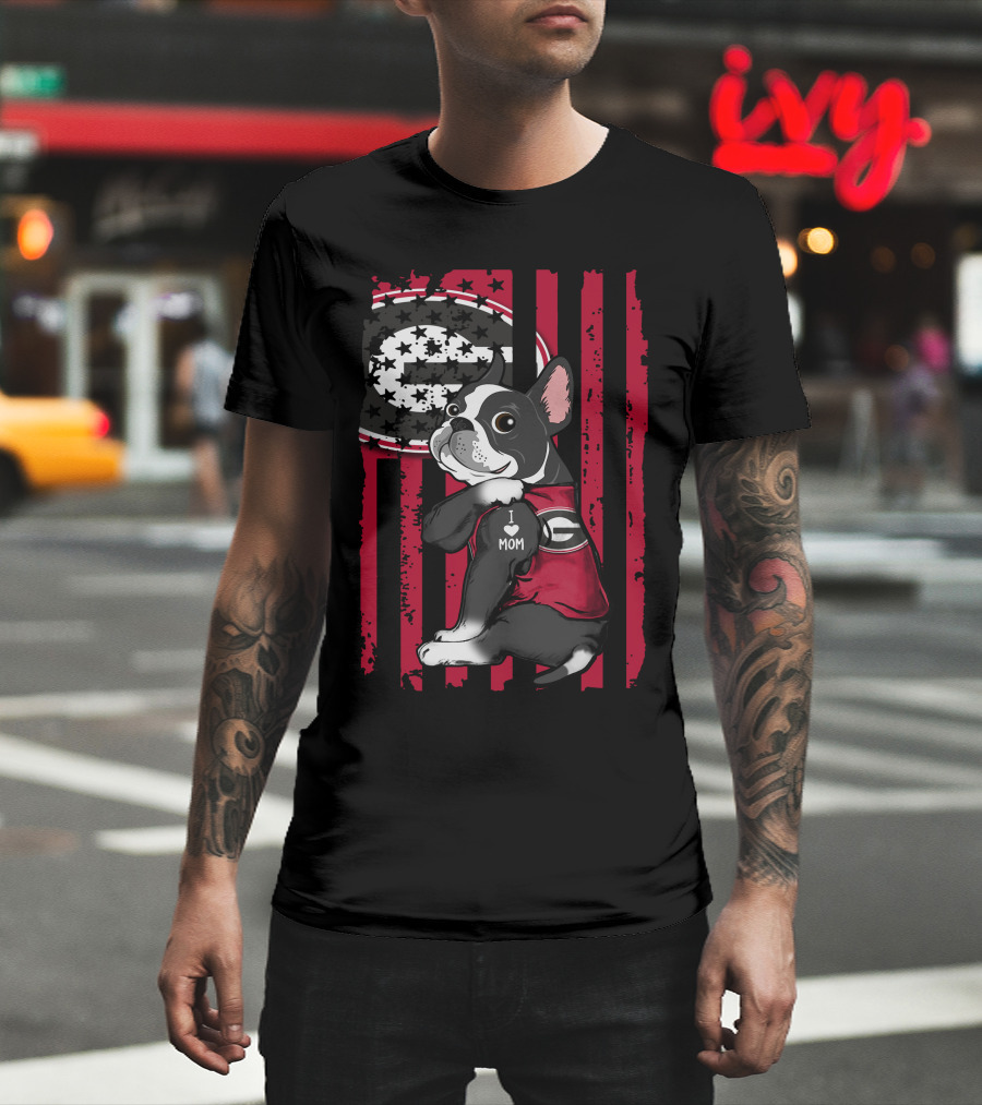 Boston Terrier Georgia Bulldogs I Love Mom T-Shirt