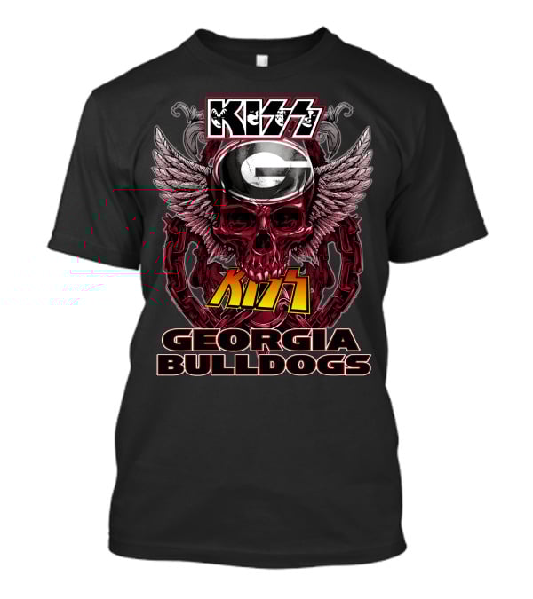 Kiss Georgia Bulldogs Skull Helmet Wings T-Shirt