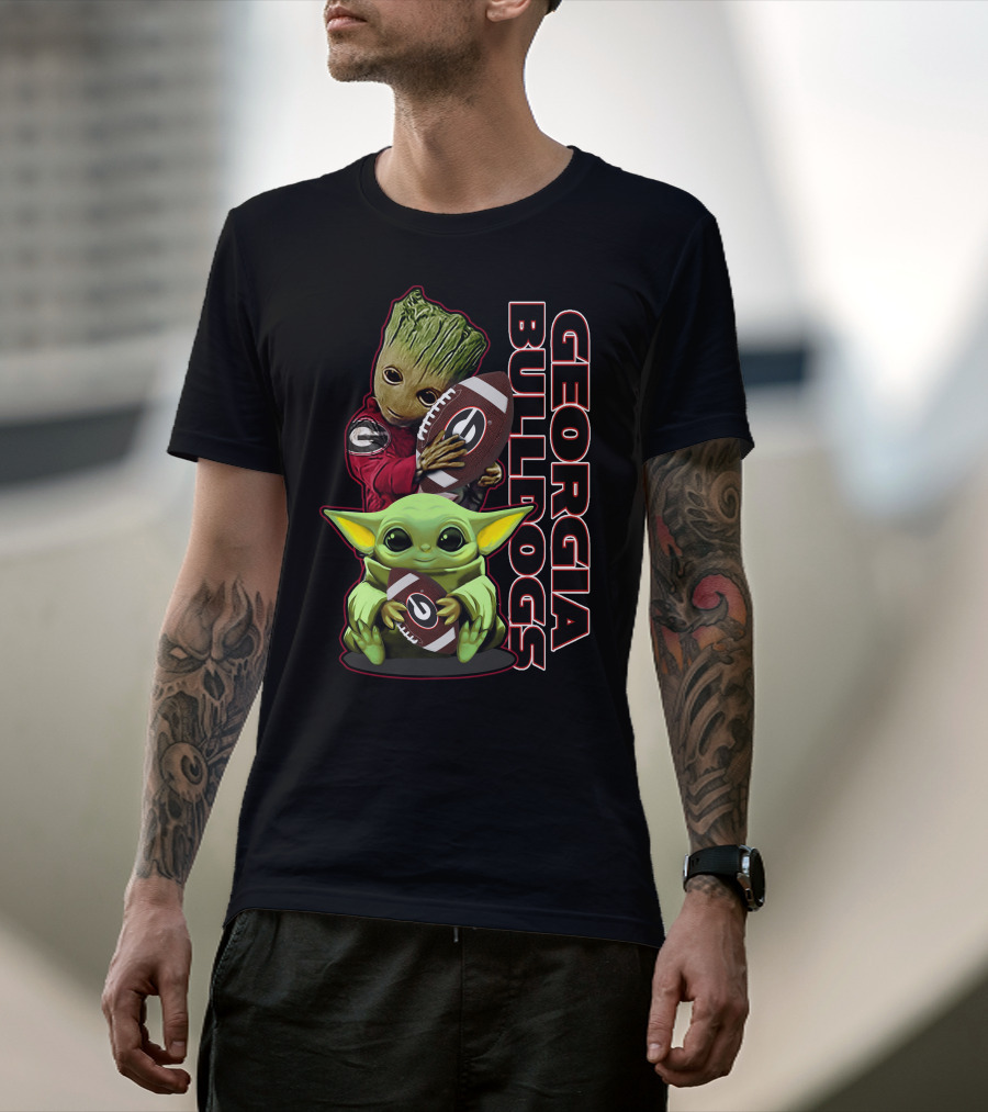 Grzd Georgia Bulldogs Star Wars And Groot Football Crossover T-Shirt