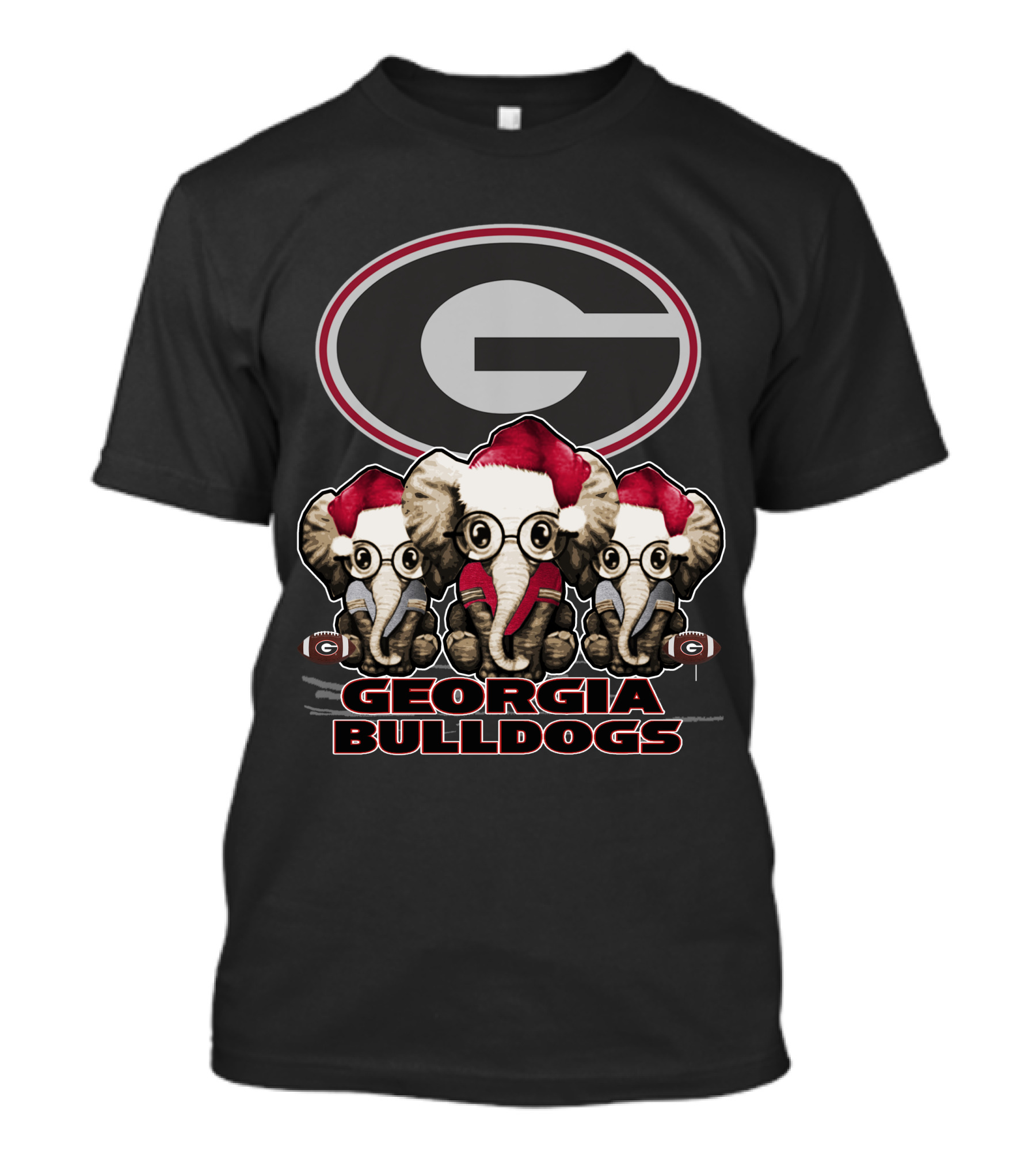 Georgia Bulldogs Elephants Santa Hats Xmas T-Shirt