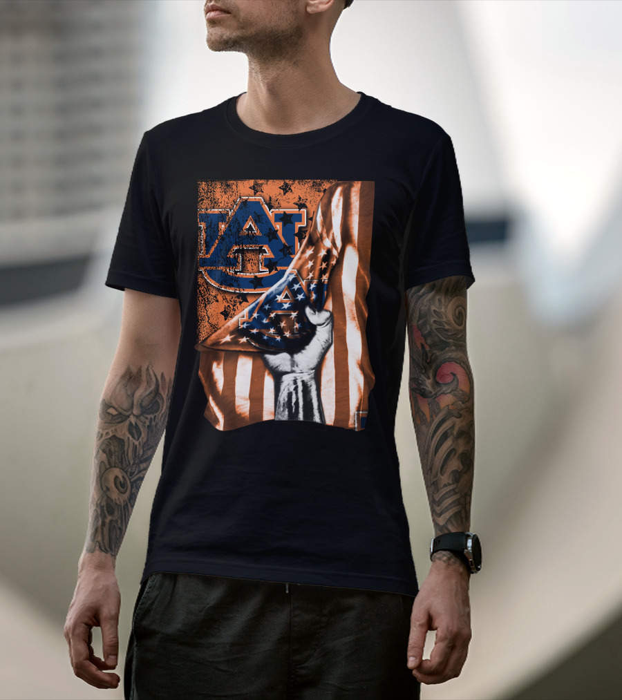 AU Logo Auburn Tigers American Flag T-Shirt