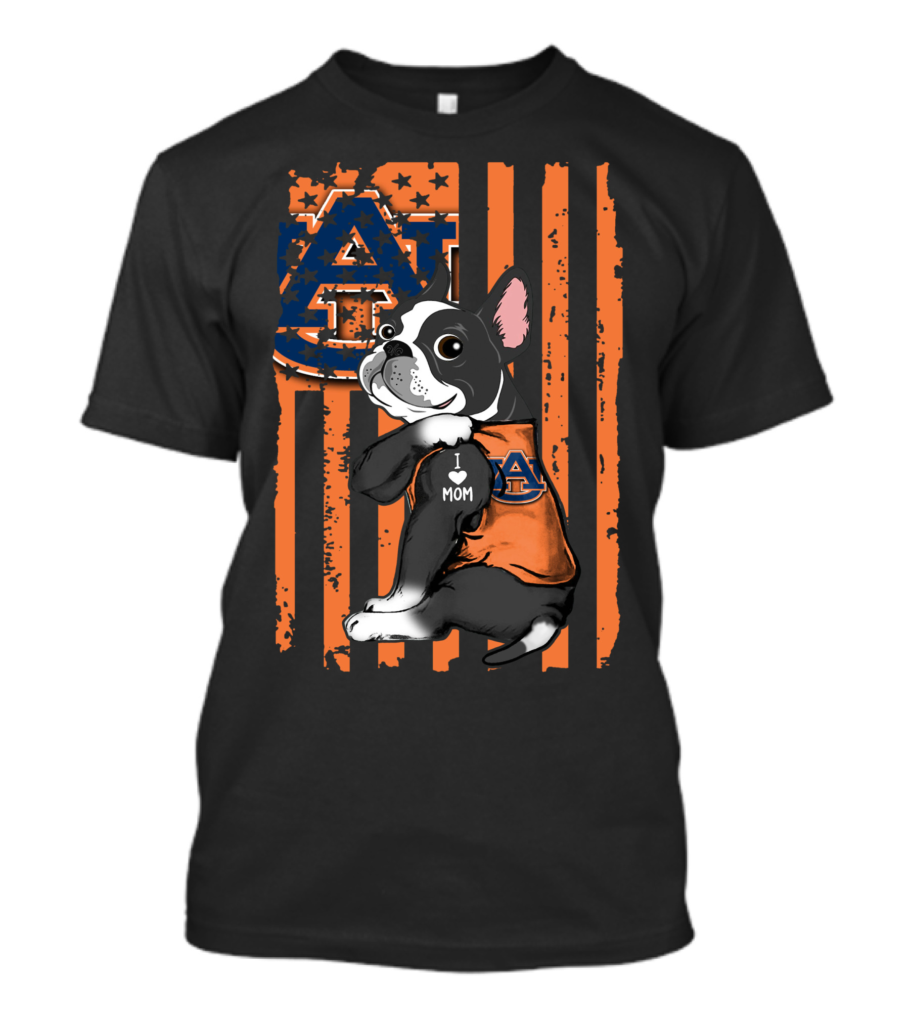 Boston Terrier Auburn Tigers I Love Mom Paw Prints T-Shirt