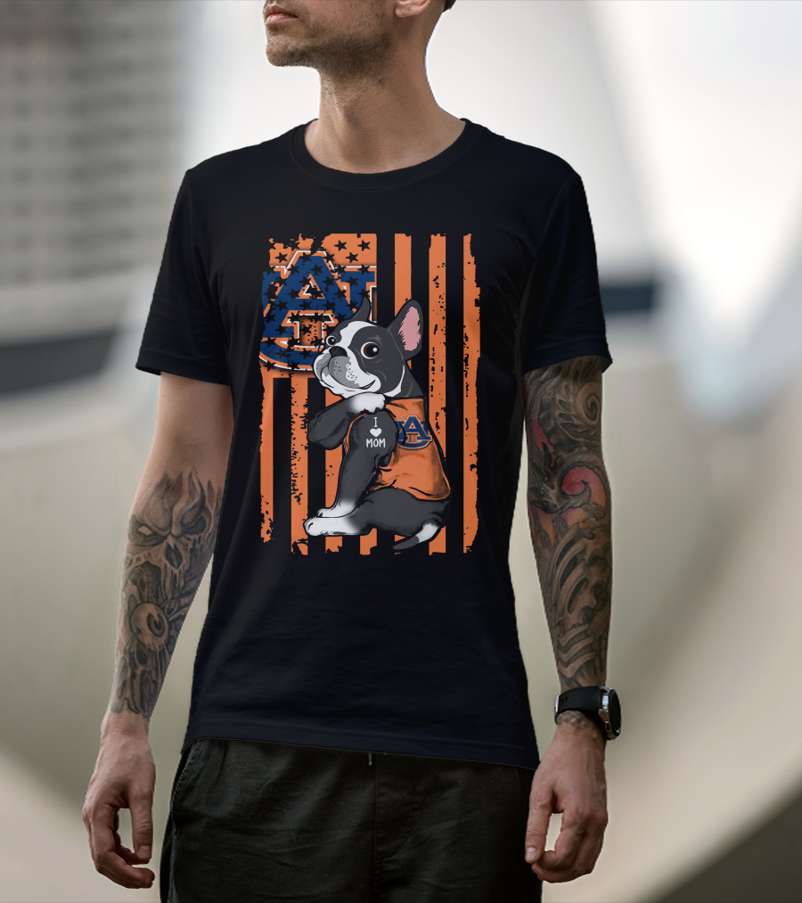 Boston Terrier Auburn Tigers I Love Mom Paw Prints T-Shirt